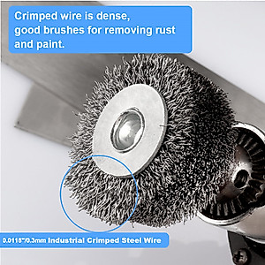 LSTOPGO 2 Pack 2 Inch Wire Brush Wheel for Drill, 0.0118" Coarse Crimped Carbon Steel Wire,1/4 Inch Round Shank, Wire Brush Drill Attachments,Heavy Duty Wire Brush for Rust,Corrosion,Paint Removal