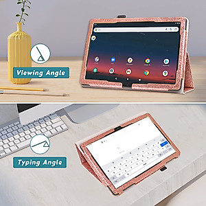 DMLuna Case for Onn 10.1 Tablet 2022 Generation 3 (Model: 100071485) ONLY, Folio Leather Cover with Hand Strap Card Slot (NOT FIT 2020 Onn 10.1 Model: 100011886 / Onn 10.1 Tablet Pro), Glitter Rose