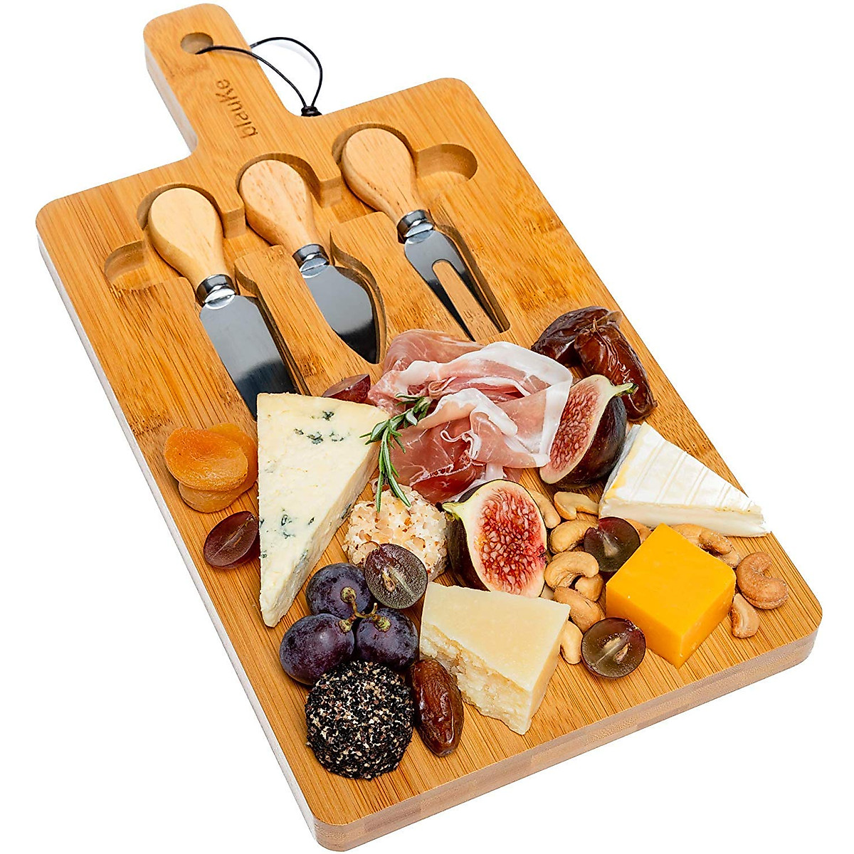 Bamboo Cheese Board and Knife Set 12x8 inch - Wood Cheese Cutting Board, Serving Tray Platter, Charcuterie Board Set, Magnetic Cheese Knives – BlauKe®