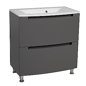Sample of Cabinet Finish | Modern Free Standing Bathroom Vanity with Washbasin | Delux Gray Matte Collection | Non-Toxic Fire-Resistant MDF-Omega Collection R-line 24"
