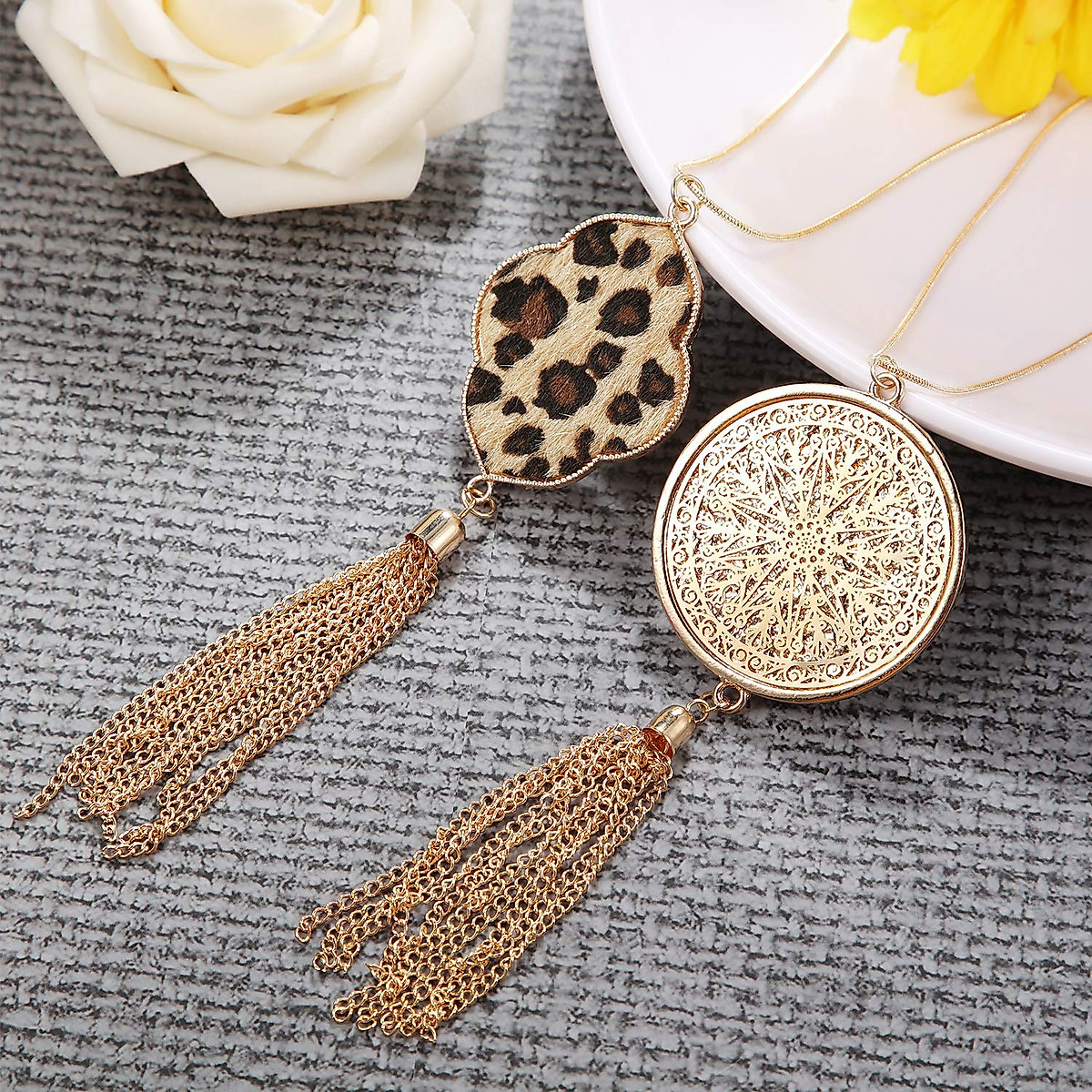 Hicarer 5 Pieces Tassel Long Necklaces for Women Knot Disk Tassel Statement Boho Sweater Chain Necklace Set (Chic Style)