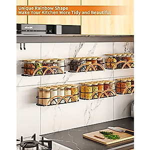 SWTYMIKI 6 Pack Spice Rack Wall Mount Rainbow Design Hanging Spice Shelf Organizer for Cabinet Strong & Stable Metal Seasoning Organizer for Kitchen Cabinet Wall and Pantry Organization Storage,Black