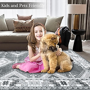 RUGSREAL Area Rug Living Room Rugs 8x10 Large Machine Washable Boho Carpets Moroccan Diamond Washable Rug Non Slip Non Shedding Low Pile Rug for Laundry Bedroom Living Room, Grey