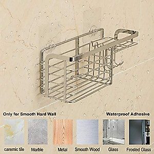 Joyfamy Rustproof Hanging Shower Caddy with Hooks, Wall Mounted Adhesive Bathroom Shower Shelf Storage Organizer Basket, No Drilling Stainless Steel Soap Sponge Shampoo Conditioner Holder Kitchen Rack