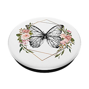 Butterfly Vintage Animal Drawing Retro Insect Biology White PopSockets PopGrip: Swappable Grip for Phones & Tablets