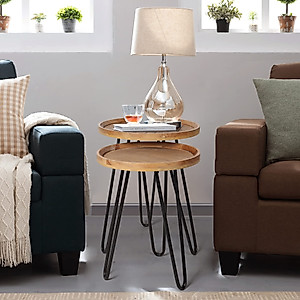 Oakrain Nesting Tables for Living Room, Round Nesting Coffee Table, Farmhouse End Tables Living Room Set of 2, Wood Side Tables Set of 2 for Sofa, Bedroom