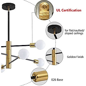 Deyidn Sputnik Chandelier Mid Century Modern Industrial E26 Pendant Lighting Chandeliers Ceiling Light Fixture Black and Gold Light for Living Room,Kitchen,Bedroom,Dining Room and Farmhouse