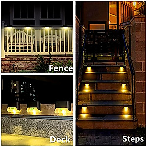 EINBFLYZ Solar Deck Lights Outdoor, LED Solar Powered Step Lights Waterproof,4 Pack Solar Fence Lights for Yard,Patio,Garden,Stairs and Pathway - Warm White