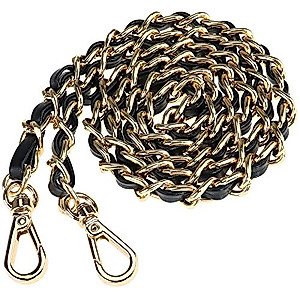 Glamorstar Gold Purse Chain Straps Woven Leather Crossbody Replacement Straps for Handbag Wallets Clutch Bags Black 100cm/39in