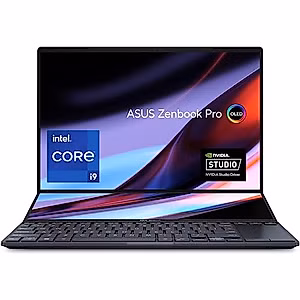 ASUS Zenbook Pro Duo Laptop, 14.5" OLED WQ+ Touchscreen, Intel Core i9-12900H, NVIDIA RTX 3050Ti, 32GB DDR5 RAM, 2TB PCIe SSD, Webcam, Wi-Fi 6, Windows 11 Home