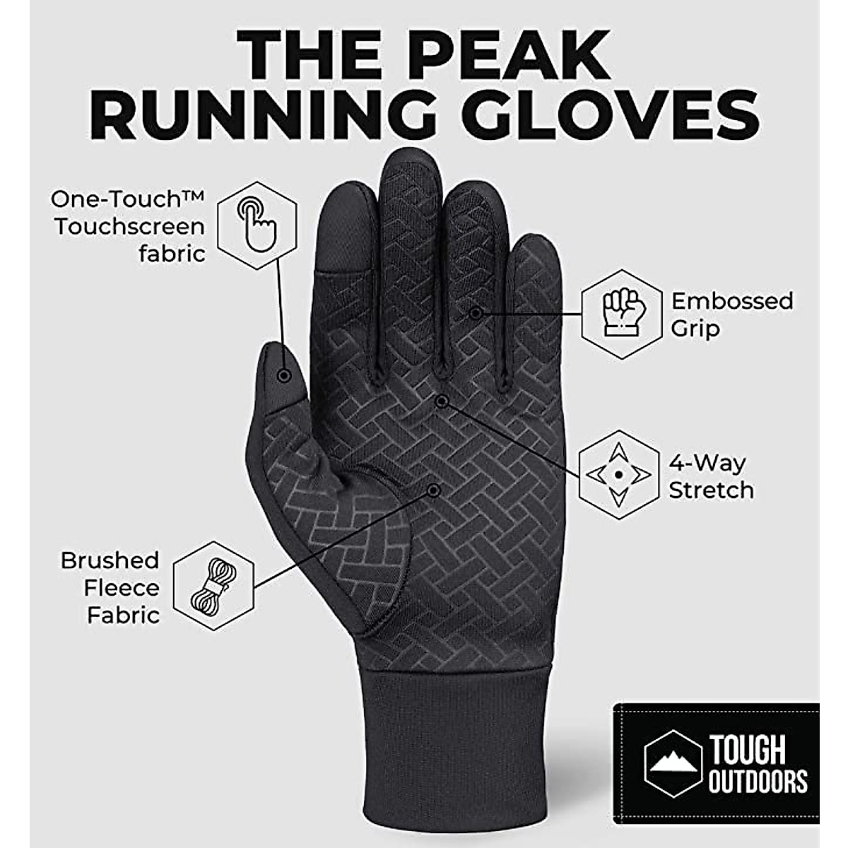 Tough Outdoors Running Gloves with Touch Screen - Black Winter Glove Liners for Texting, Cycling, Driving for Men & Women - Thin, Lightweight & Warm Cold Weather Thermal Sports Gloves