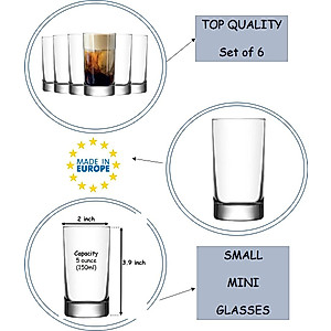 BOHEM'S Small Juice Glasses, Mini Clear Glass Cups Tumblers, Drinking Glassware for Orange Juice, Water, Milk, Coffee, Perfect for Tasting and Small Portions, Set of 6 (5 oz)