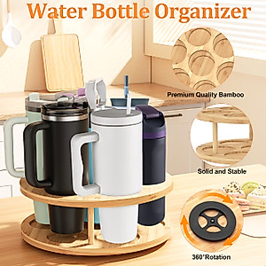 7 Slots Water Bottle Organizer for Stanley 40 oz Tumbler with Handle, Bamboo Wood Rotatable Stanley Cup Organizer Holder, Kitchen Organizers and Storage for Stanley Owala Simple Modern Cup Accessories