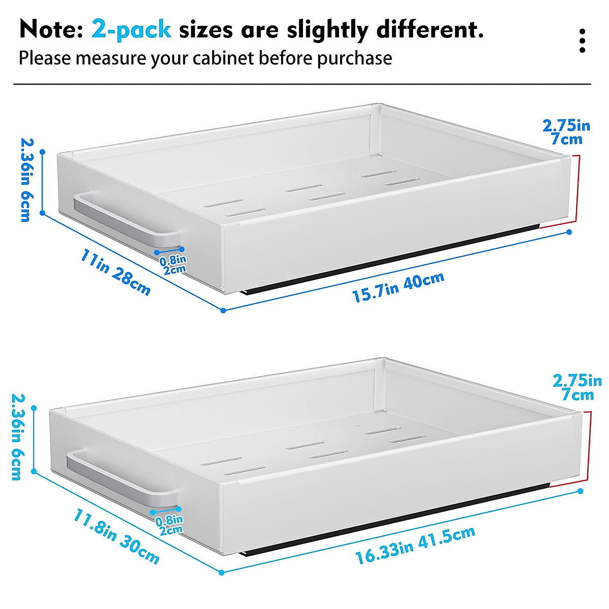 ARSTPEOE 【2 Pack】 Pull Out Cabinet Organizer, 16“-Deep Pull Out Drawers for Cabinets with Adhesive Nano Film, Slide Out Under Sink Storage Cabinet for Kitchen, Bathroom and Pantry (White)