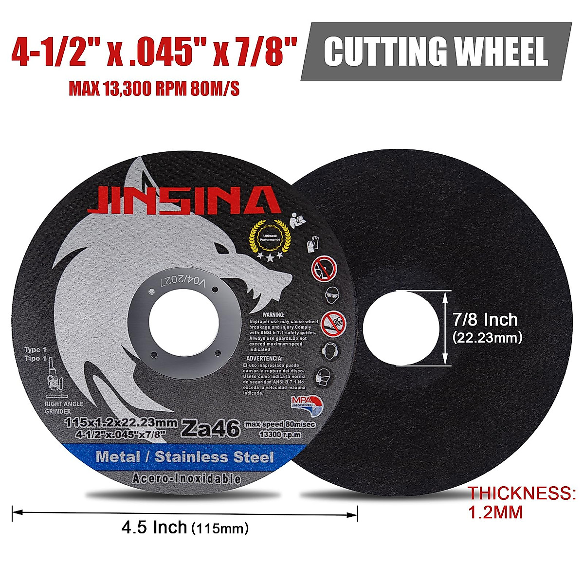 JINSINA Cut Off Wheels 12 PCS, 4 1/2 Inch Metal and Stainless Steel Cutting Wheel, Fast Cutting Disc for Angle Grinder (4-1/2 x .045 x 7/8inch) 10+2pcs