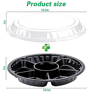 Patelai 10 pcs Plastic Veggie Tray with lid Fruit Trays Round Disposable Appetizer Serving Trays with 6 Divided Compartment for Vegetable Salad Food Snack Serving Platter