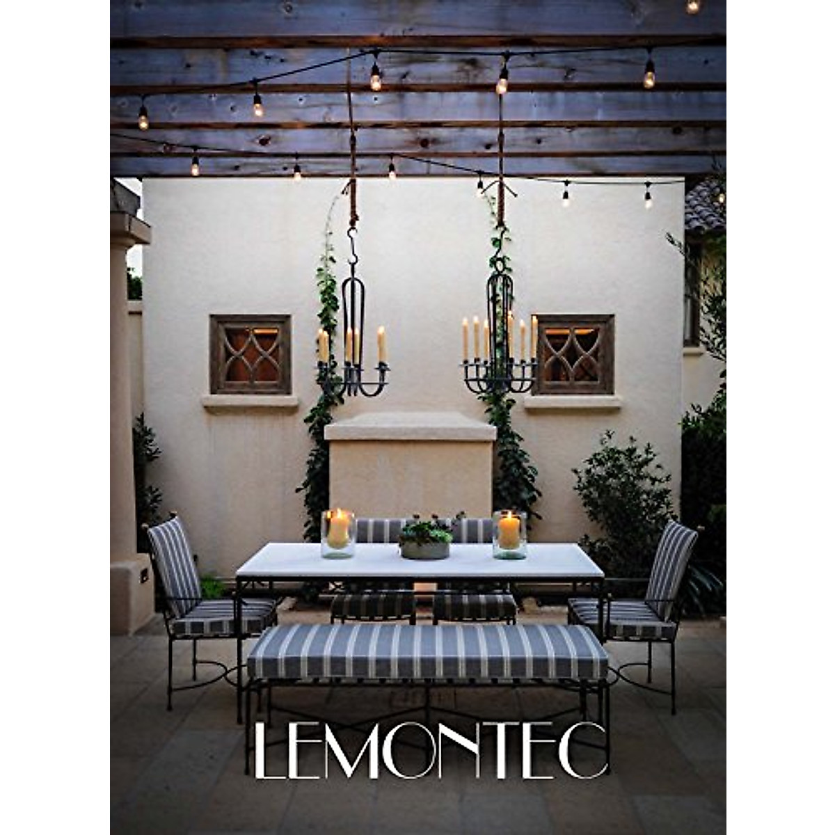 Lemontec Commercial Grade Outdoor String Lights with 15 Hanging Sockets - 48 Ft Black Weatherproof Cord Weatherproof Strand for Patio Garden Porch Backyard Party Deck Yard – S14 Black