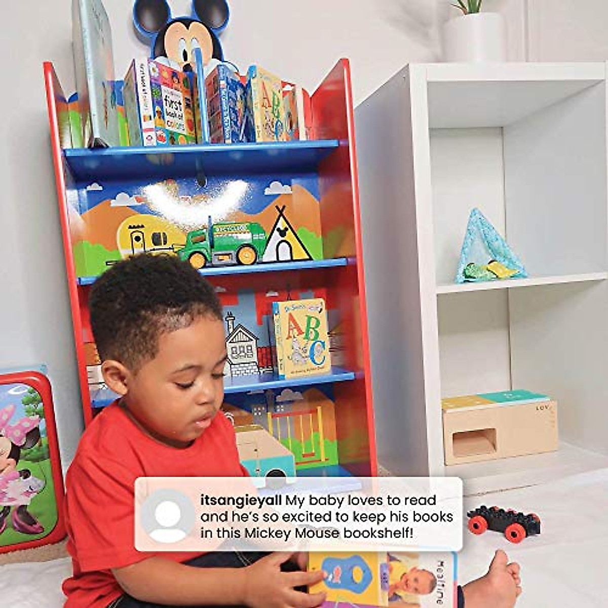 Delta Children Wooden Playhouse 4-Shelf Bookcase for Kids, Mickey Mouse