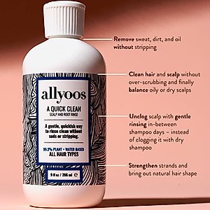 Allyoos A Quick Clean, Hair Rinse, Removes Sweat, Oil & Buildup From Scalp & Hair, No Suds, Dry Shampoo Alternative, Balances Scalp, Sulfate-Free