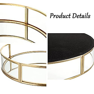 ELLDOO Gold Round Glass Tray, Mirror Jewelry Tray Perfume Tray Mirror Vanity Tray Dresser Tray Ornate Tray Metal Decorative Tray Perfume Organizer Makeup Tray for Vanity Dresser