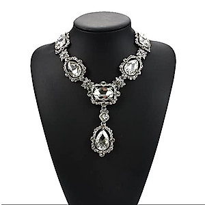 Secret for Longevity Extra Large Victorian Art Deco Antique Retro Vintage Style Silver Tone Clear Rhinestone Chunky Statement Wedding Bridal Prom Drag Queen Pageant Necklace
