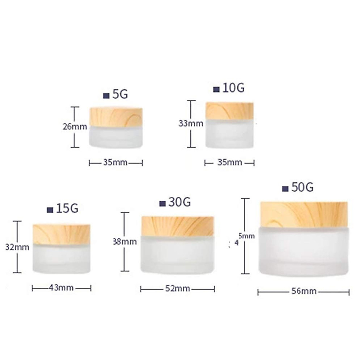 5 Pack 5g/10g/15g/30g/50g Frosted Glass Cream Jar,Empty Makeup Cosmetics Container Jar Pot With Wood Grain Lid for Face Cream Cosmetic Eye Shadow-FREE 5 Plastic Pick Stick