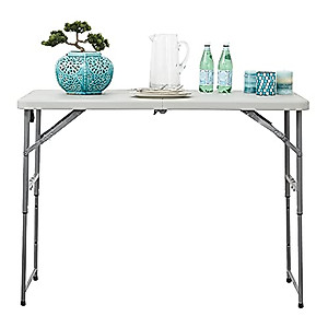 Office Star Resin Multipurpose Rectangle Table, 4-Feet Long, Height Adjustable, Center Folding Table, Light Gray