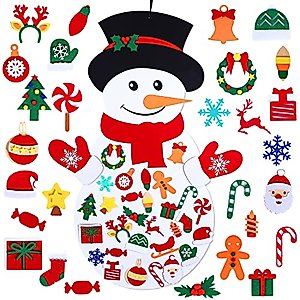 Garma DIY Felt Christmas Snowman for Kids Wall Decorations with 36PCS Wall Hanging Detachable Ornaments, Felt Christmas Crafts Kits Decorations for Toddlers Xmas Gift New Year Parties Supplies