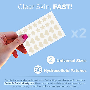 MEDca Acne Patches for Face - Hydrocolloid Bandages (56 Count) Pimple Patches for Face in Hearts & Stars, Acne Spot Treatment Care for Face & Skin Spot Patch Conceals Zits, Acne and Blackheads
