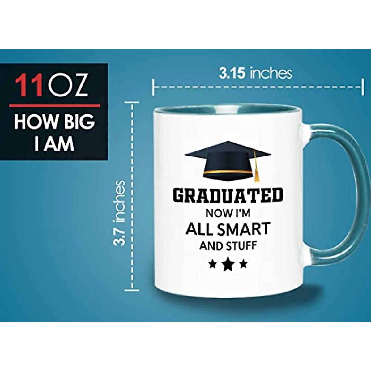 Flairy Land Graduation 2Tone Green Mug 11oz - All Smart and Stuff - Graduation Gifts for Her Senior Graduation College Student College Graduate Classmate MBA Grad
