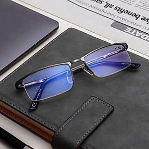 HUYAOPT 2-Pack Blue Light Blocking Reading Glasses Men Women Spring Hinge Computer Reading Glasses Metal Frame (Mixed Color, 1.5