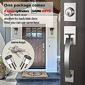 NEWBANG Silver Double Doors Handle Lock Set for Front & Entry Door - Satin Nickel Finish,MDHST2017SN-SET-BR