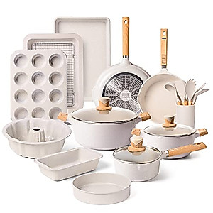 Pots and Pans Set - Nonstick Kitchen Cookware + Bakeware Set Granite Kitchenware Set, Induction Cookware Sets with Frying Pan Stockpot Saucepan Basket Cookie Sheet and Baking Pans for Cooking Gift