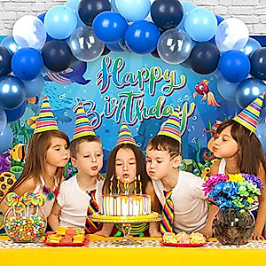 MOMOHOO Under The Sea Party Decorations - 106Pcs Ocean Theme Birthday Decorations Blue Balloons Garland Arch Kit, Under The Sea Backdrop, Ocean Animals Foil Balloons for Pool Party and Beach Party