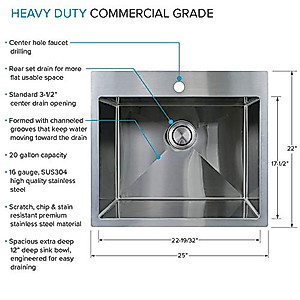 Transolid LSA2-252212-BS 25-in x 22-in Dual-Mount Laundry/Utility Sink Kit in Brushed Stainless