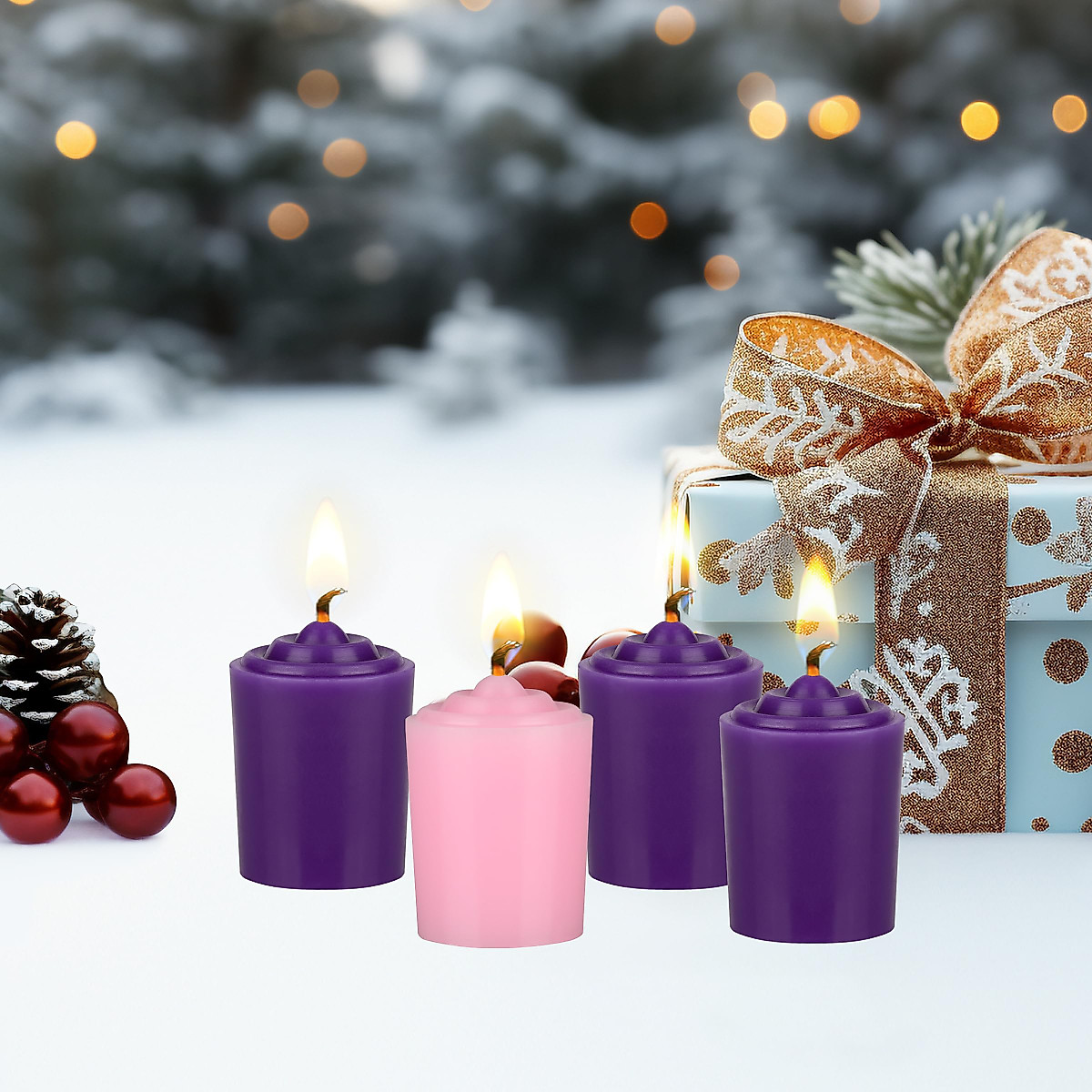 Mega Candles 4 pcs Unscented Christmas Advent Candles Set, Hand Poured Premium Wax Votive Candle 15 Hours 1.5 Inch x 2.25 Inch, Holidays, Celebrations, Devotional, Church, Wreath, Party, Gifts
