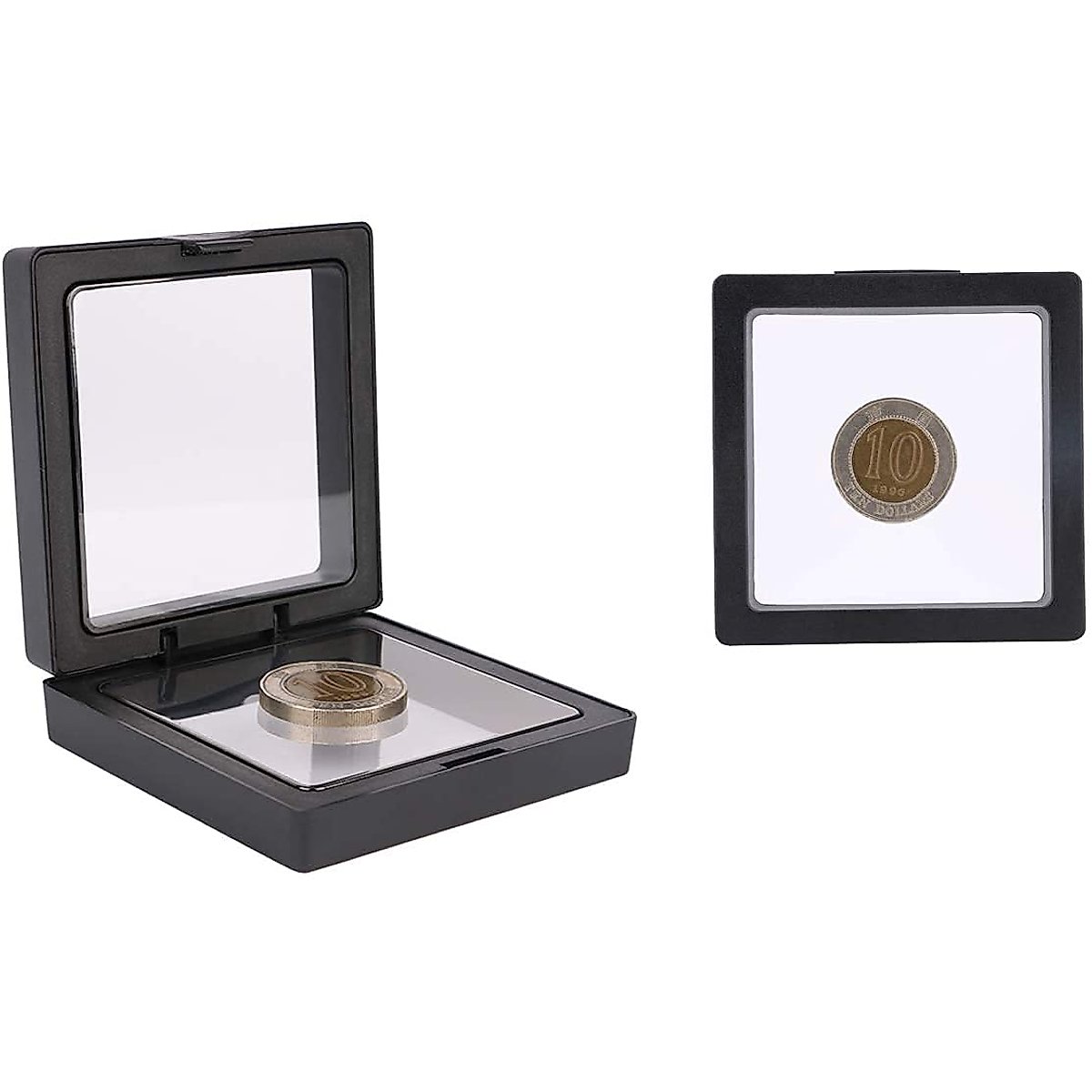 Floating Display Case, sdoot Black 3D Floating Frame Display Holder Stands, 20 Pack 4.3 x 4.3 x 0.8”Challenge Coin Display Stand 3D Coin Display Case, Coin Jewelry Frame for AA Medallions