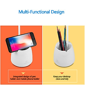 AIBAI Small Desk Lamp, Kids Desk Lamp with Pen Holder & Mobile Phone Stand, 3 Lighting Modes for Reading Kids Dorm& Mobile Phone Stand for Reading Dorm Home Office (White)