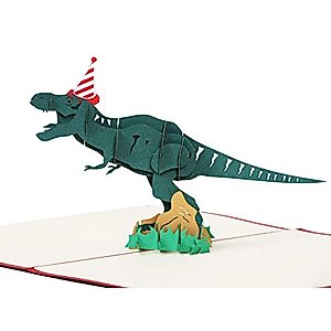 LANGXUN 3D Pop Up Dinosaur Happy Birthday Card, Jurassic Tyrannosaurus Card, Personalized Kid Funny Greeting Cards Birthday