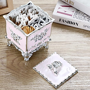 Taolivingmart Floral Relief Qtip Holder Dispenser for Cotton Ball, Swab, Floss Picks,Vanity Makeup Organizer,3 Compartment Storage (Coffee)