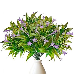 Uieke 6Pcs Outdoor Artificial Plants UV Resistant Fake Tropical Flowers Morning Glory Shrubs Greenery Plastic Plants Fall Leaves for Hanging Planter Garden Patio Sidewalk Thanksgiving Décor Purple