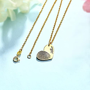 AILIN Custom Heart Fingerprint Necklace Sterling Silver 925 Personalized Father Baby Fingerprint Name Pendant Mother Day Memorial Jewelry Family Anniversary Birthday Gifts For Women Grandmother