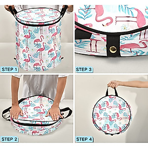 xigua Flamingo Round Laundry Basket with Lid, Waterproof Clothes Toy Storage Basket Nursery Hamper with Handles for Laundry Room, Bathroom, Bedroom, Dorm, Kids Room