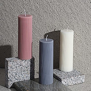 Ribbed Pillar Candles 2x6'' Fluted Column Modern Home Décor Soy Wax Handmade (4 Packs, Pink Taupe)