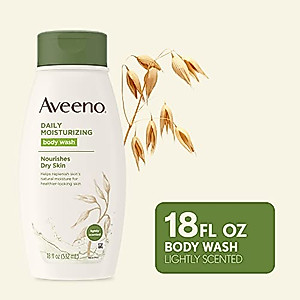 Aveeno Daily Moisturizing Body Wash for Dry Skin with Soothing Oat ; Rich Emollients, Creamy Shower Cleanser, Gentle, Soap-Free and Dye-Free, Light Fragrance, 18 fl. oz.