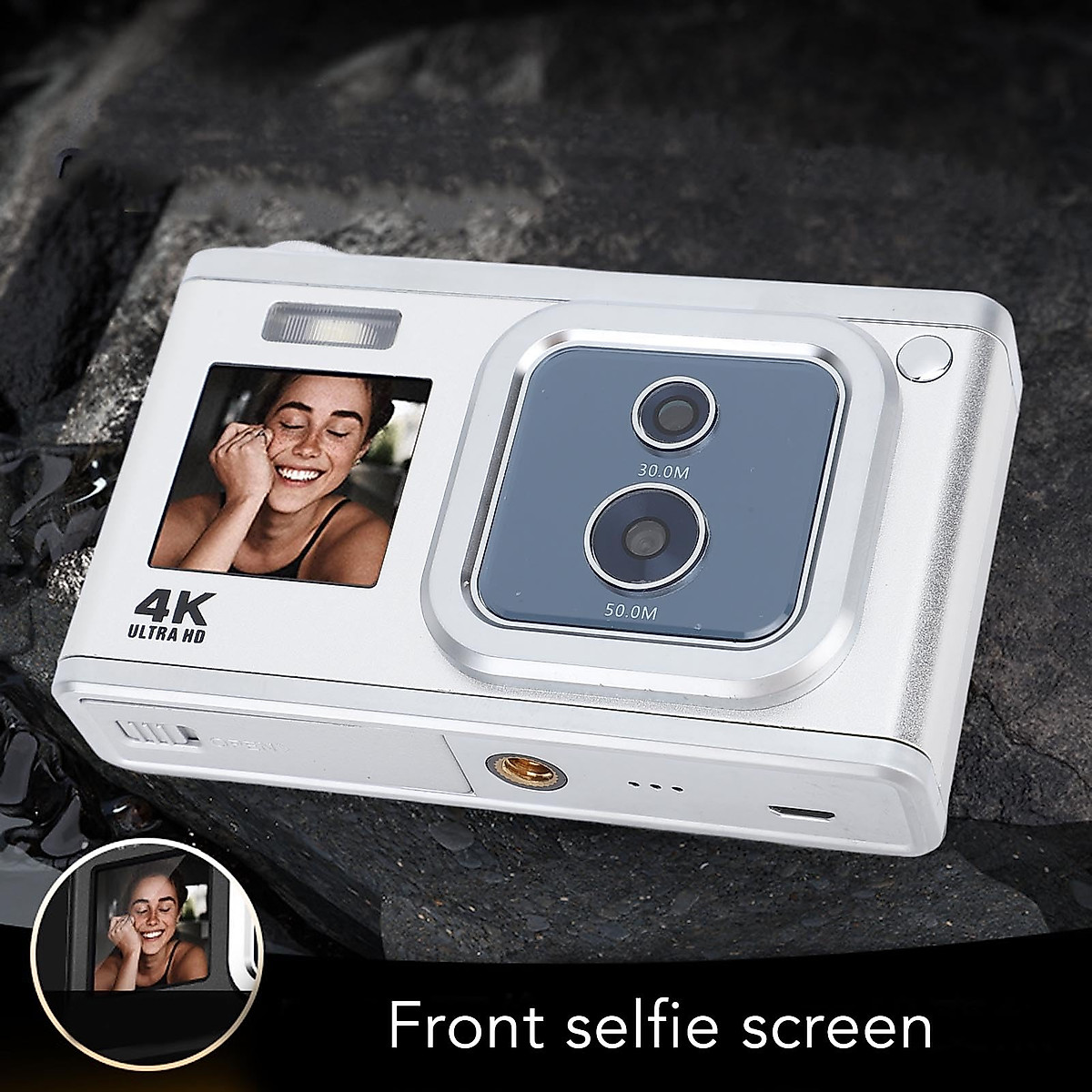 VBESTLIFE Digital Camera, Retro Digital Camera Dual Screen Front Selfie Screen, Compact Camera Portable with Dual High Definition Cameras, 16X Digital Zoom Auto Focus Camera Built in Flash