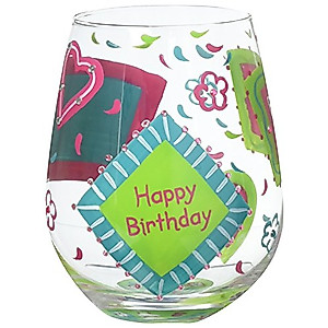 Designs by Lolita “Birthday Girl” Hand-painted Artisan Stemless Wine Glass, 20 oz.