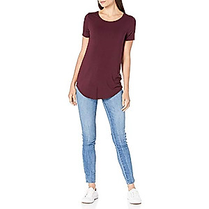 Amazon Essentials Women's Short-Sleeve Scoopneck Tunic, Pack of 2, Black/Burgundy, Medium