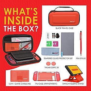 Switch Accessories Kit compatible for Nintendo Switch - Black | Bundle Set compatible with Super mario bros, Switch Sports, Fortnite, Animal Crossing, Minecraft, Pokemon, Zelda (12 in 1 set - Red)