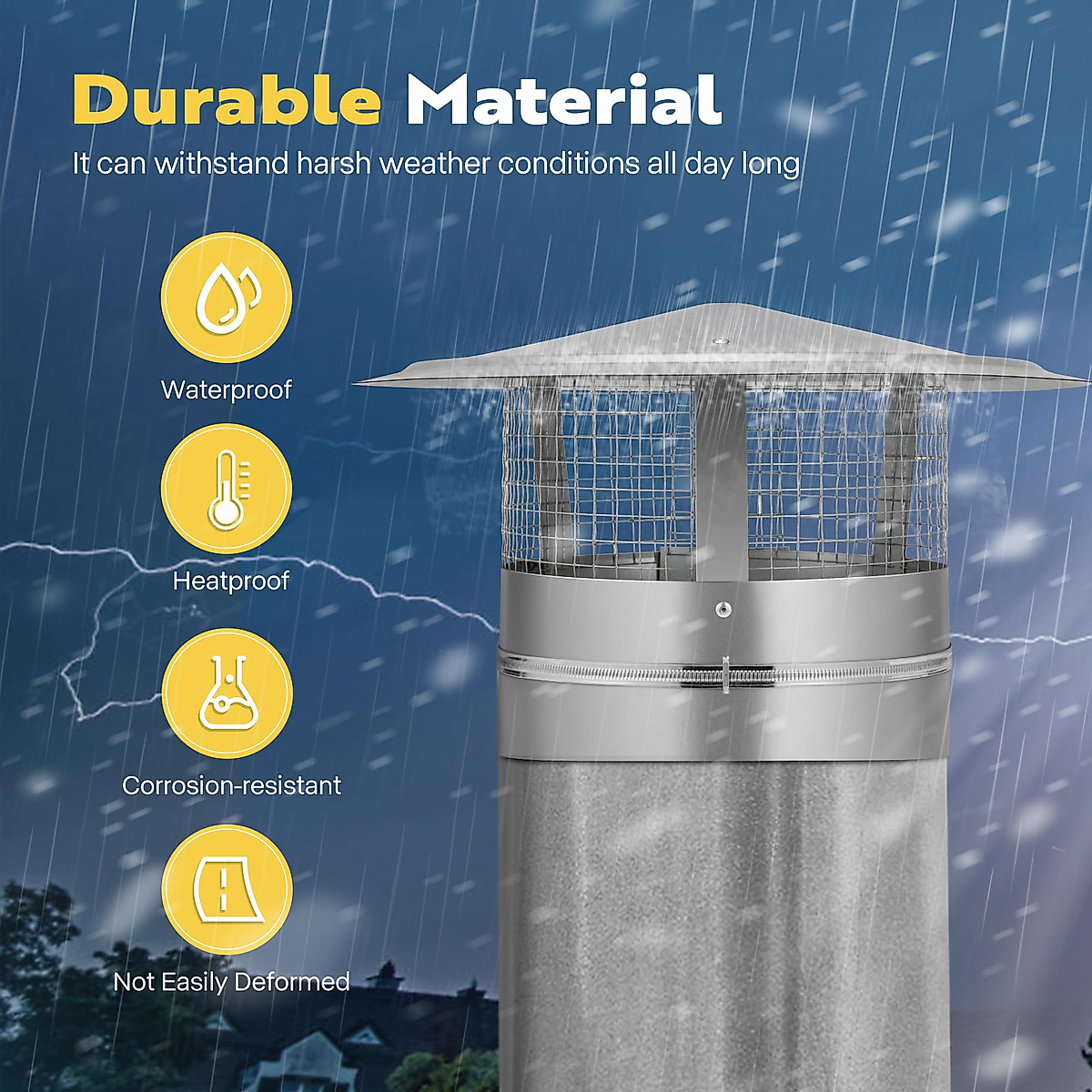 VIVOHOME 10" Cone Top Chimney Cap with Screen, Round Roof Rain Chimney Cover, Galvanized Steel Fireplace Exhaust Cap, Adjustable Roof Cap for Vent